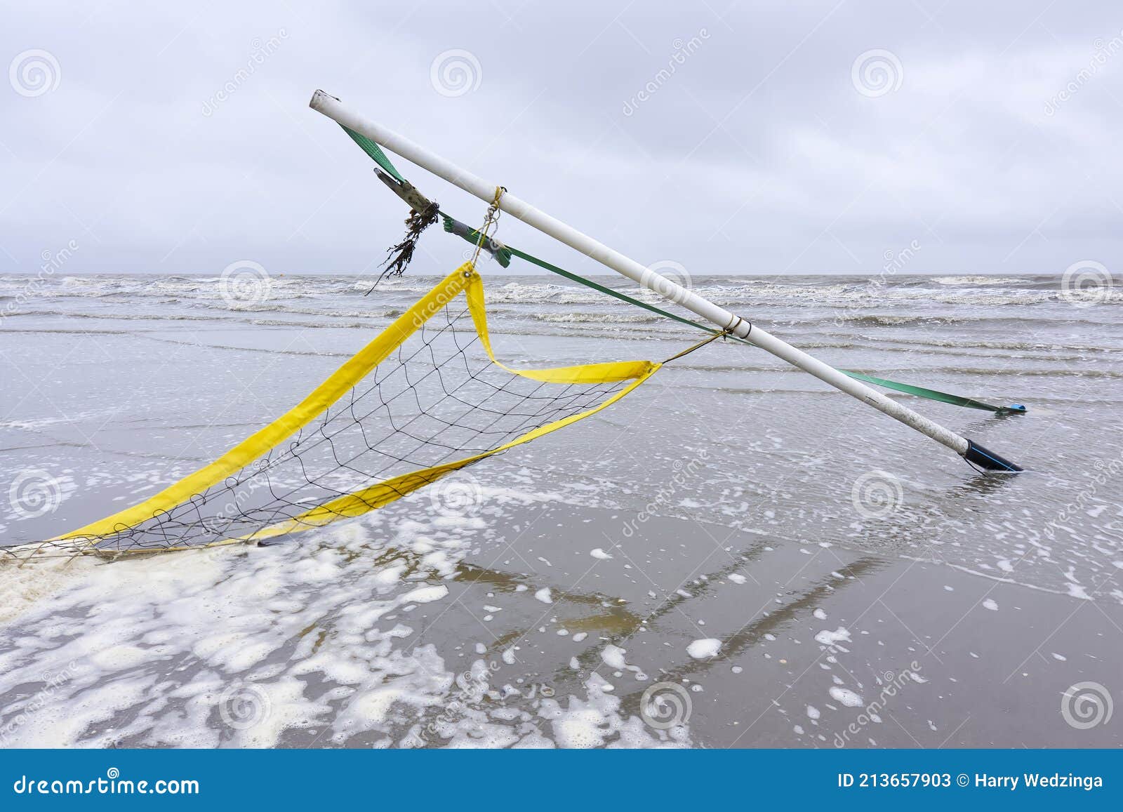 Blown Over and Destroyed Volleyball Net by the Sea Stock Image - Image ...