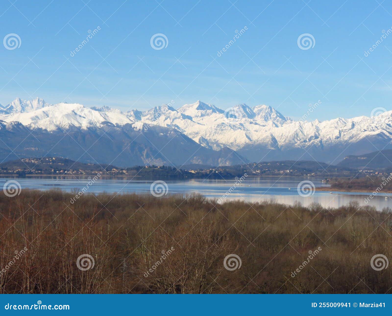 Lake Varese with Mountains View, Panorama with Snow, Monte Rosa View ...