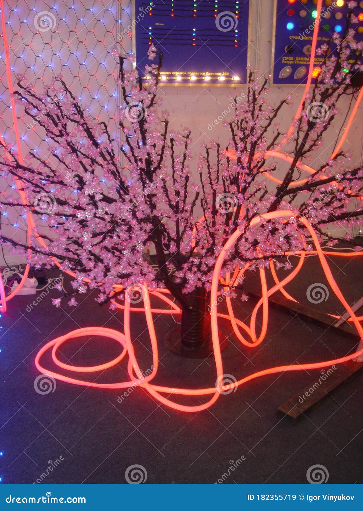 Decorative Curtain Made of LED Threads and a Neon Cord Stock Image ...