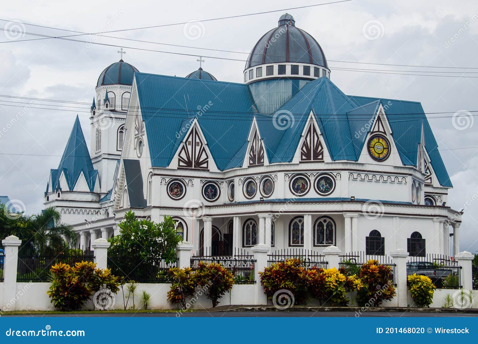 Immaculate Conception Cathedral Surrounded by Plants Under a Cloudy Sky ...