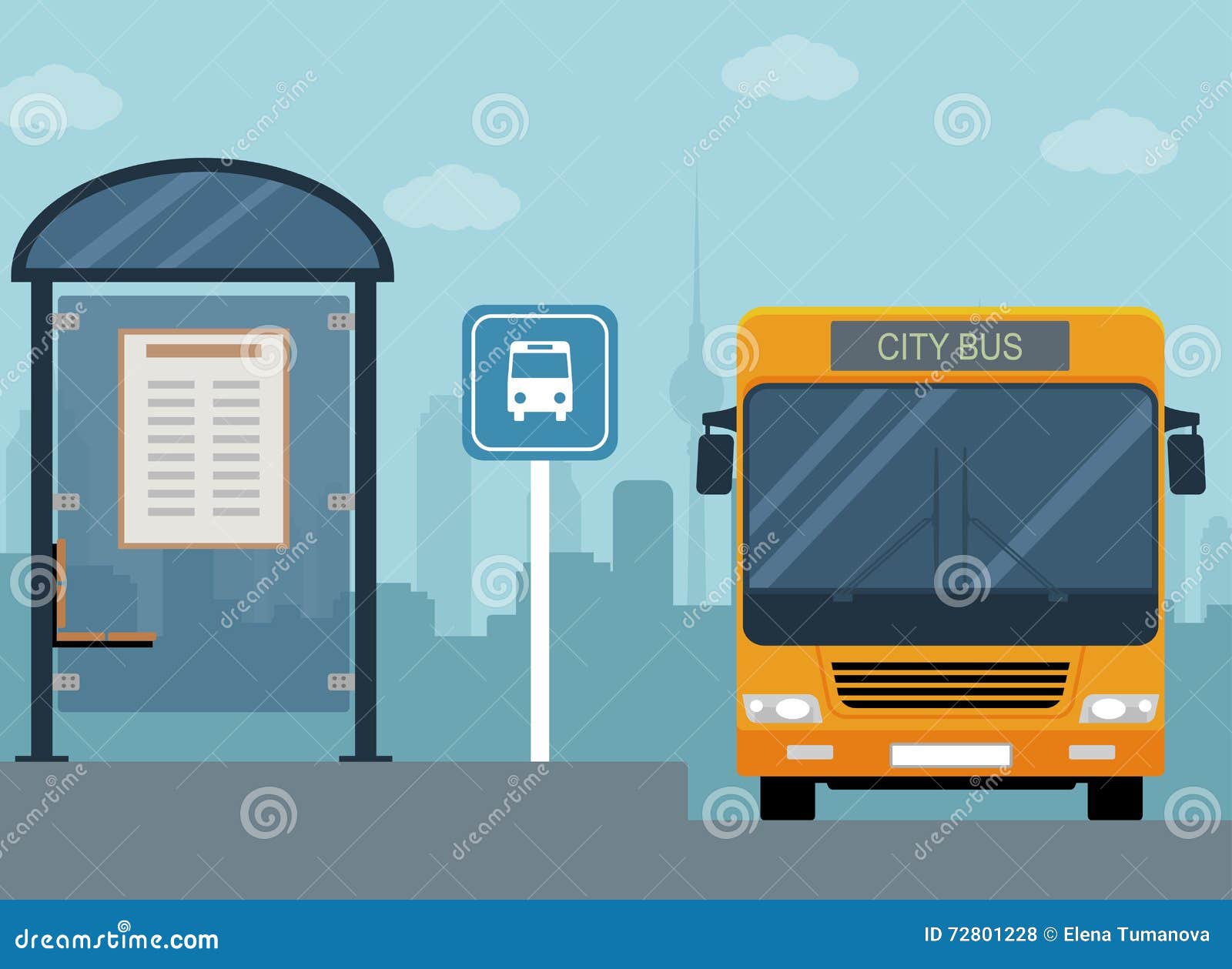 Immagine Del Bus Sulla Fermata Dell'autobus Illustrazione Vettoriale ...