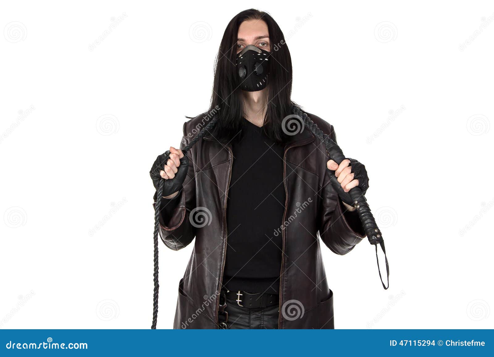 Immagine Del Giovane Con La Frusta Nella Maschera Fotografia Stock ...