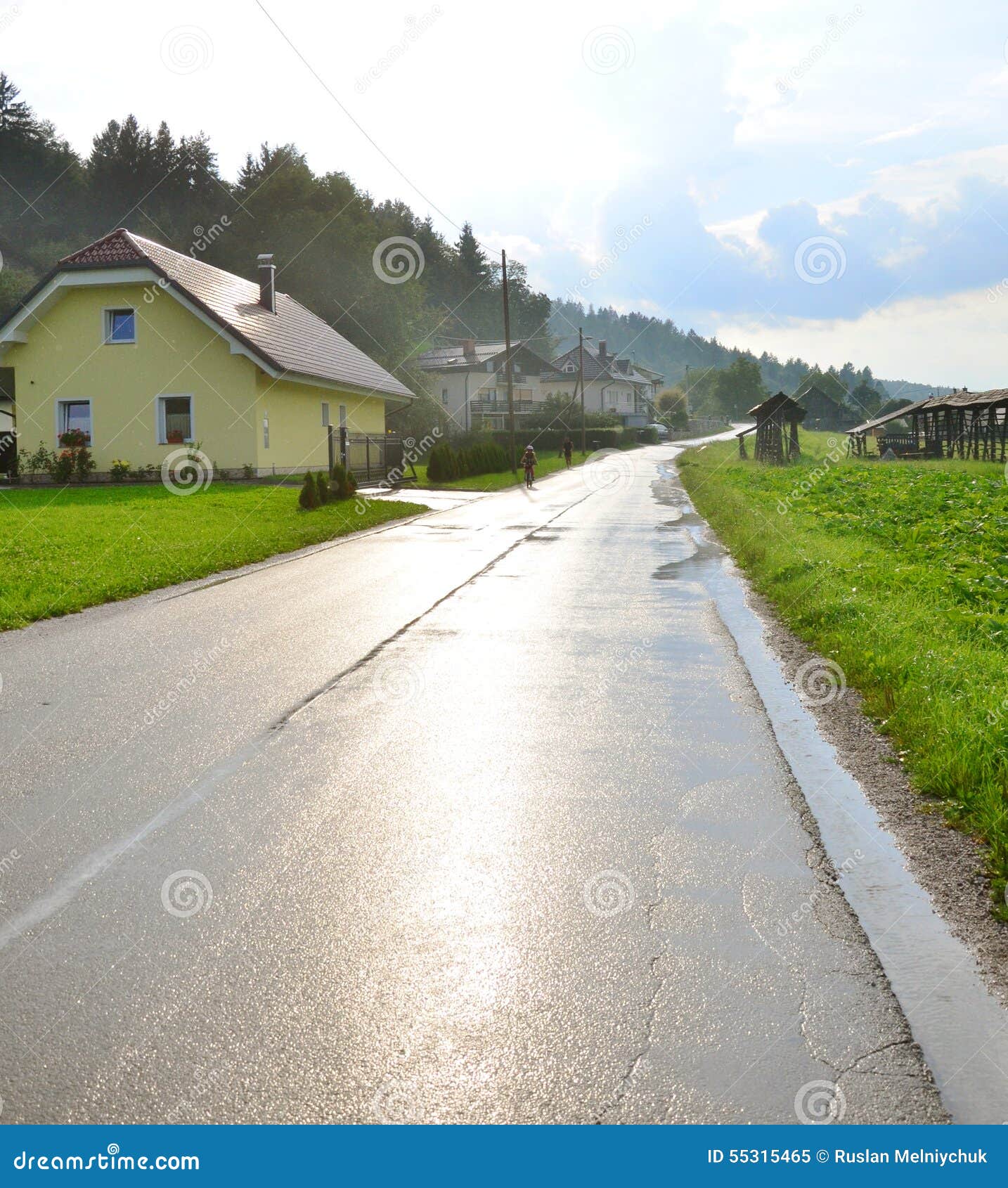 Immagine Delle Case Accoglienti Lungo La Strada Immagine Stock ...