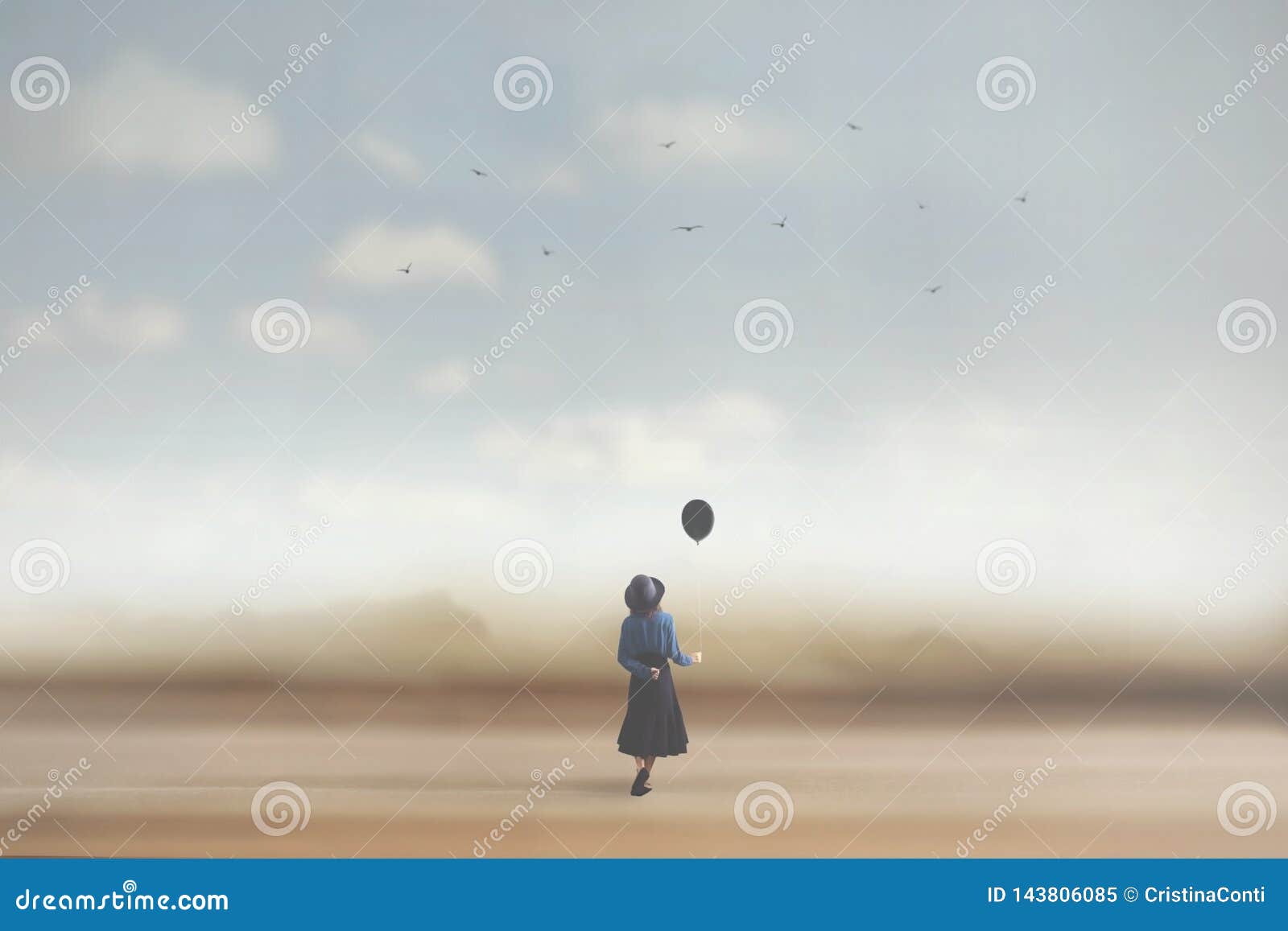 Immagine Surreale Di Una Giovane Donna Che Sogna Con Un Pallone ... Immagine Surreale Di Una Giovane Donna Che Sogna Con Un Pallone ...