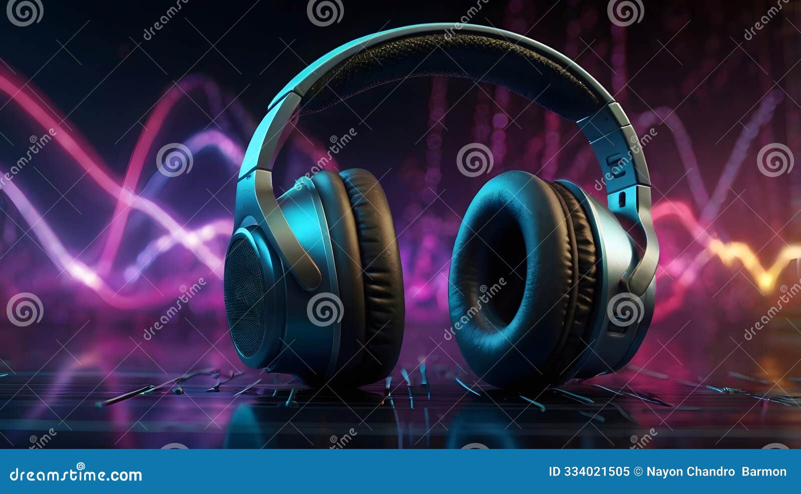 3D Headphones and Abstract Soundscape. Stock Illustration ...
