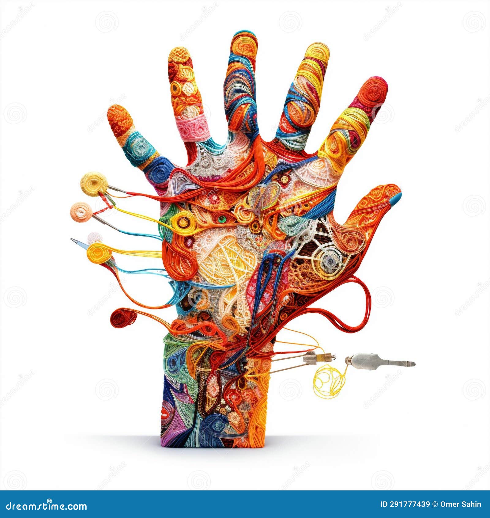 Stylized Hand Interwoven with Carpentry Tools and Colorful Threads ...