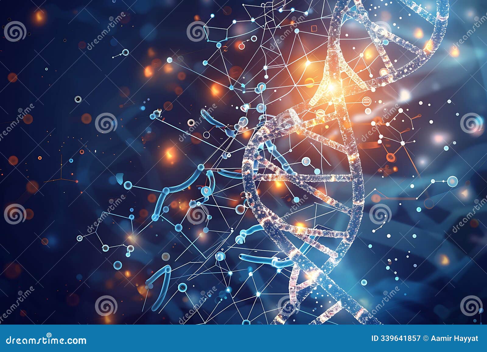 Biotech Digital Background Featuring DNA Molecules Stock Illustration ...