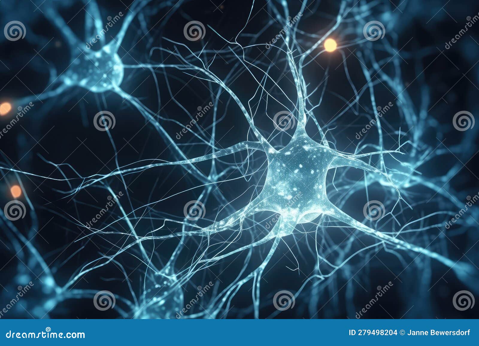 Active Nerve Cells. Neuronal Network with Electrical Action Stock ...