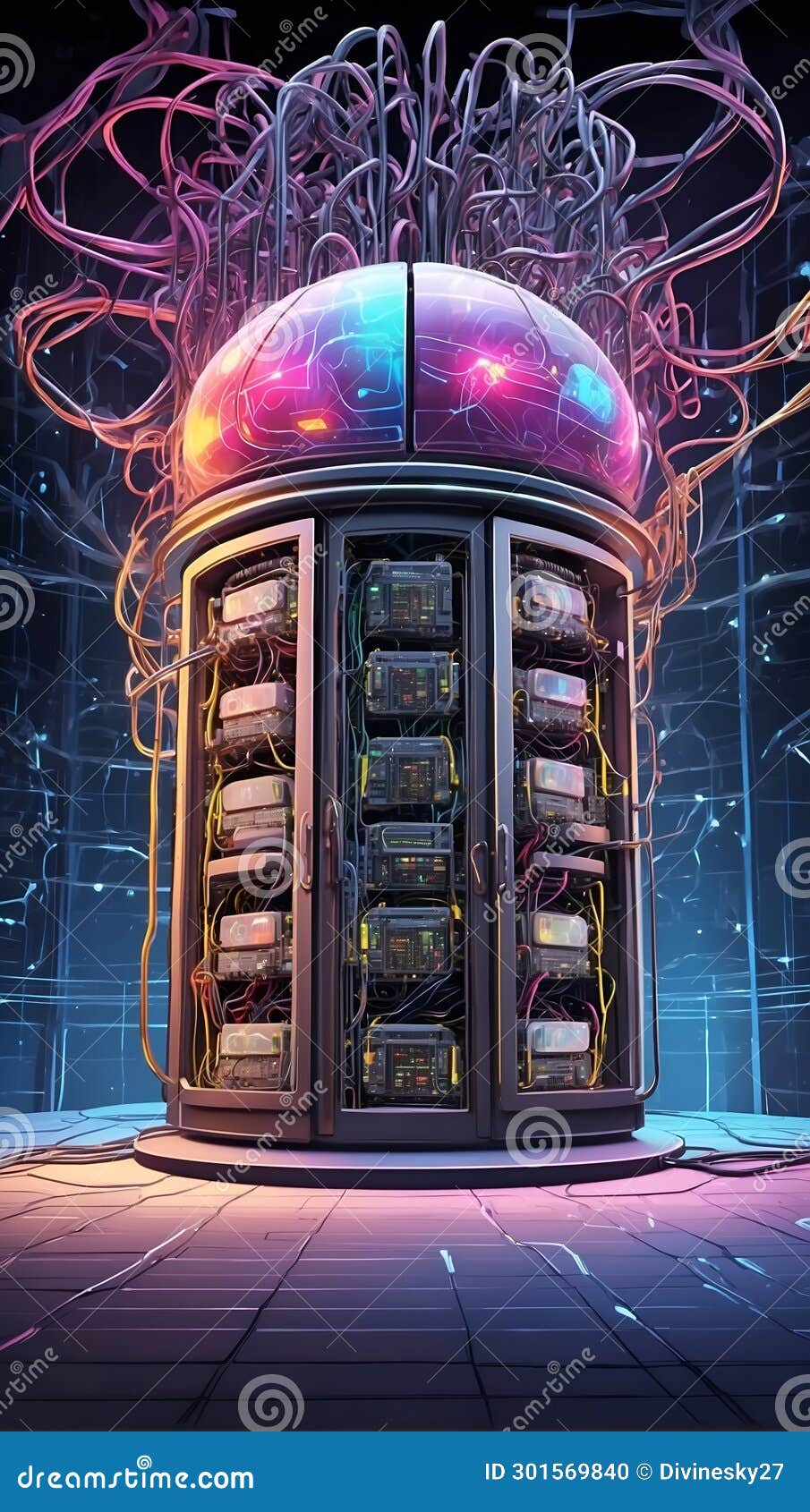 Cybernetic Harmony: a Biomechanical Brain Illuminates Data Wires. AI ...