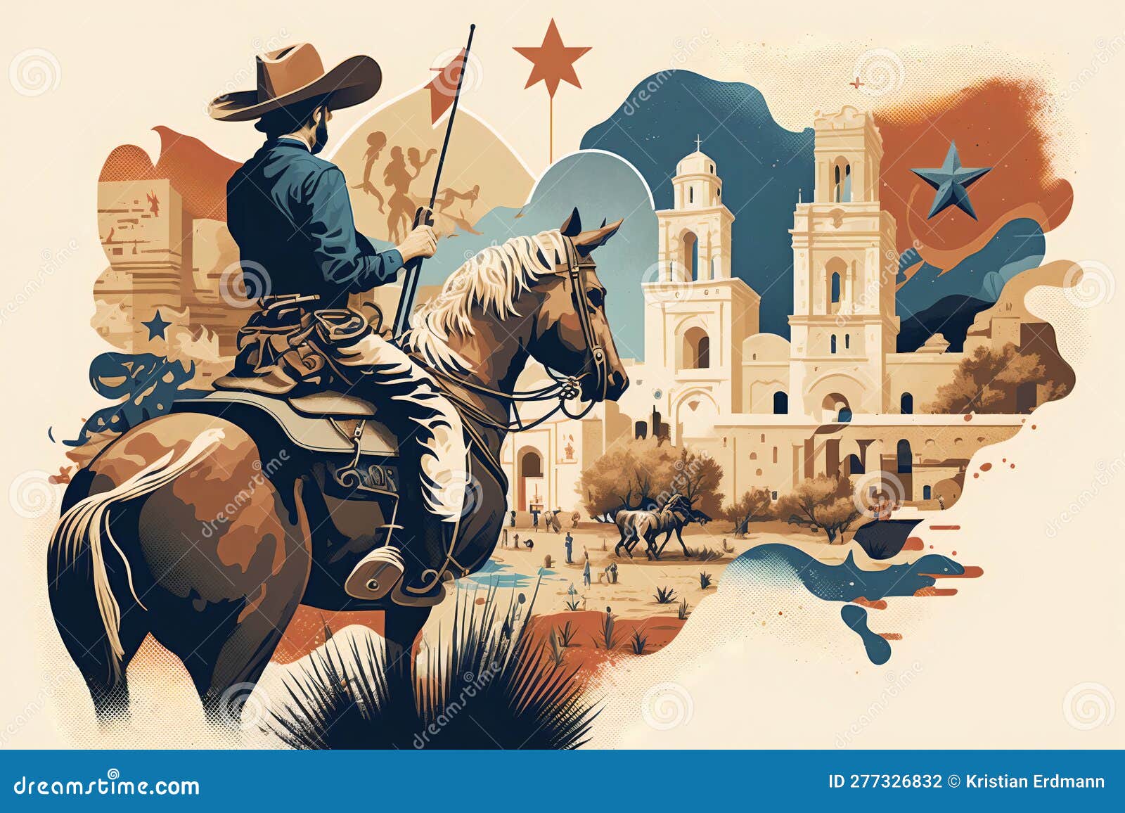 The Spirit Of Texas: Digital Illustration Of Iconic Images And Vibrant ...