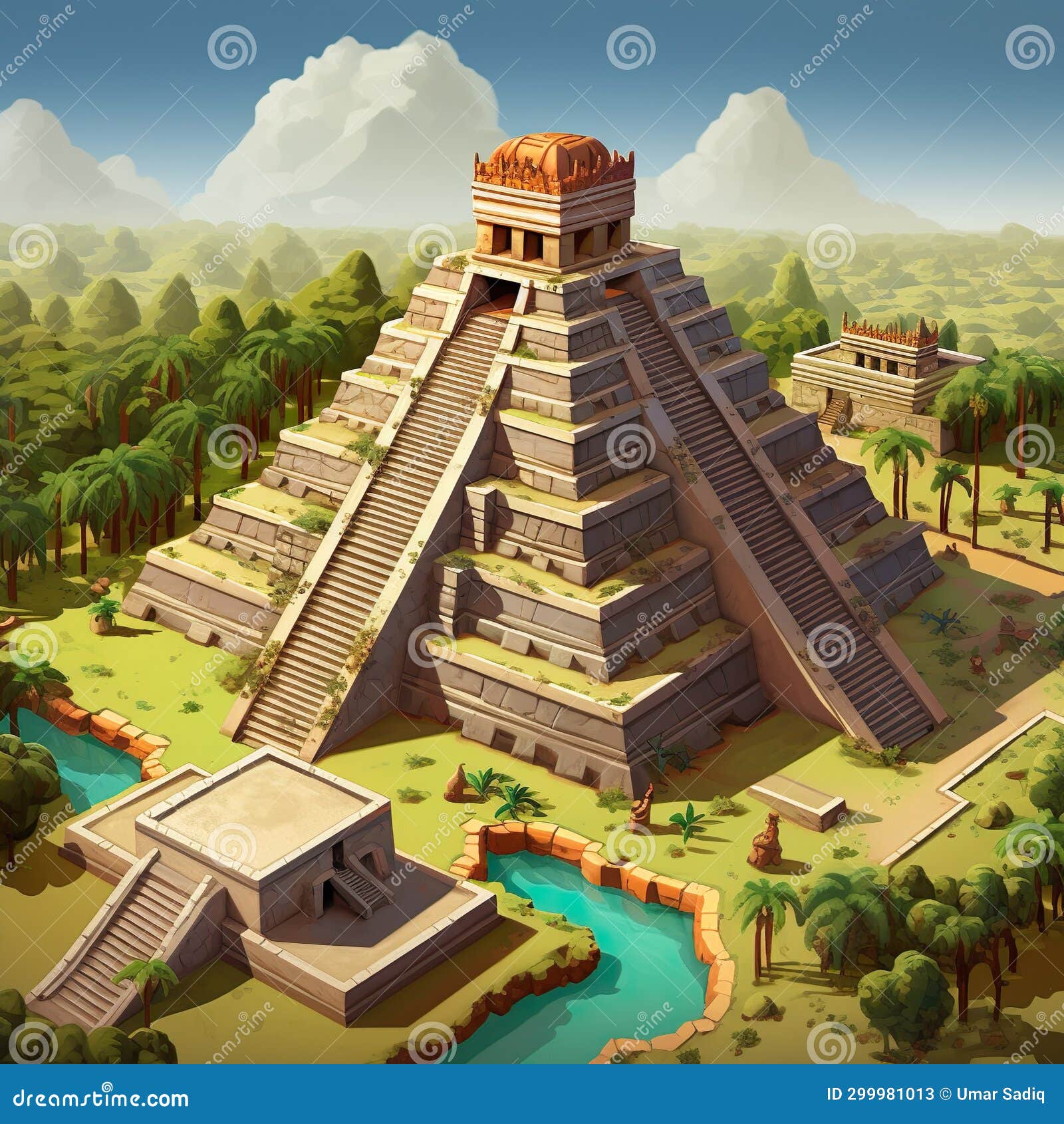 The Pyramids Of Chichen Itza Mexico Fascinating 3D Isometric View Of ...