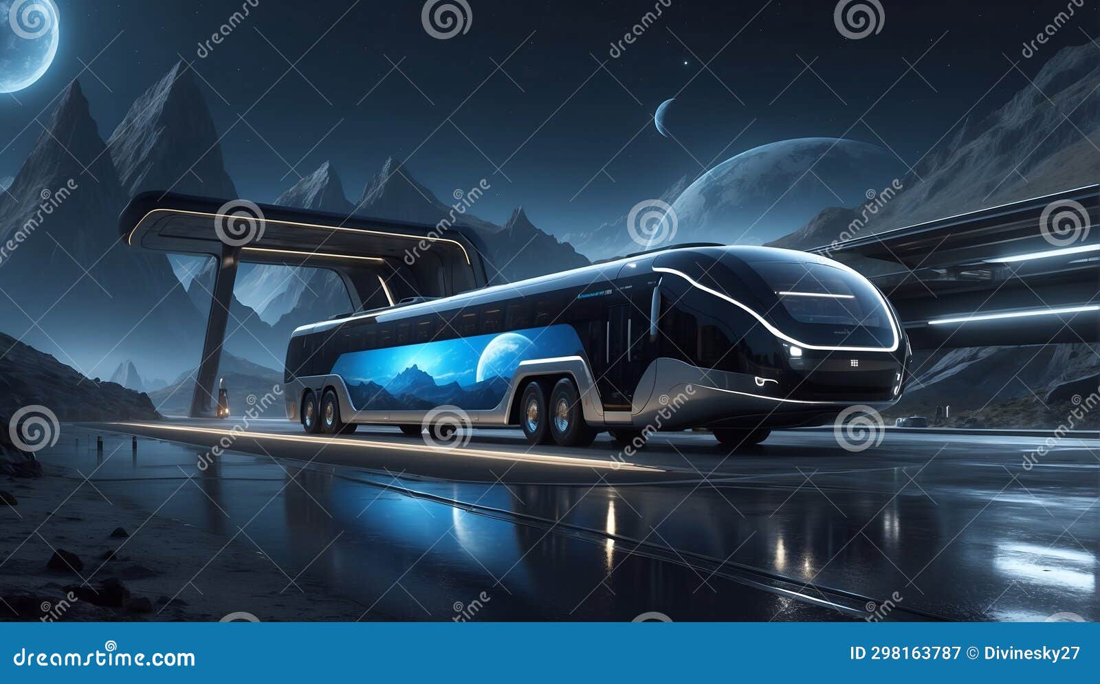Sleek Intergalactic Bus Station on Alien Planet.ai Generated Stock ...