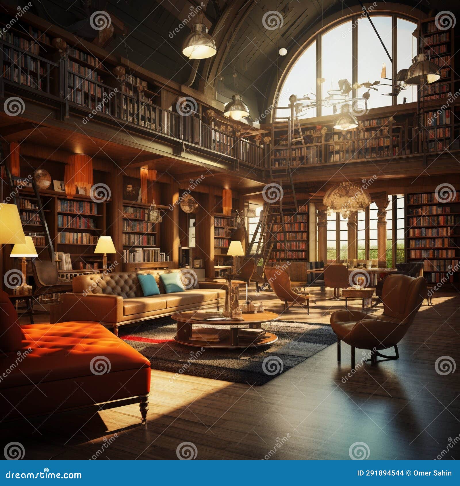 Eclectic Library Interiors stock photo. Image of generated - 291894544
