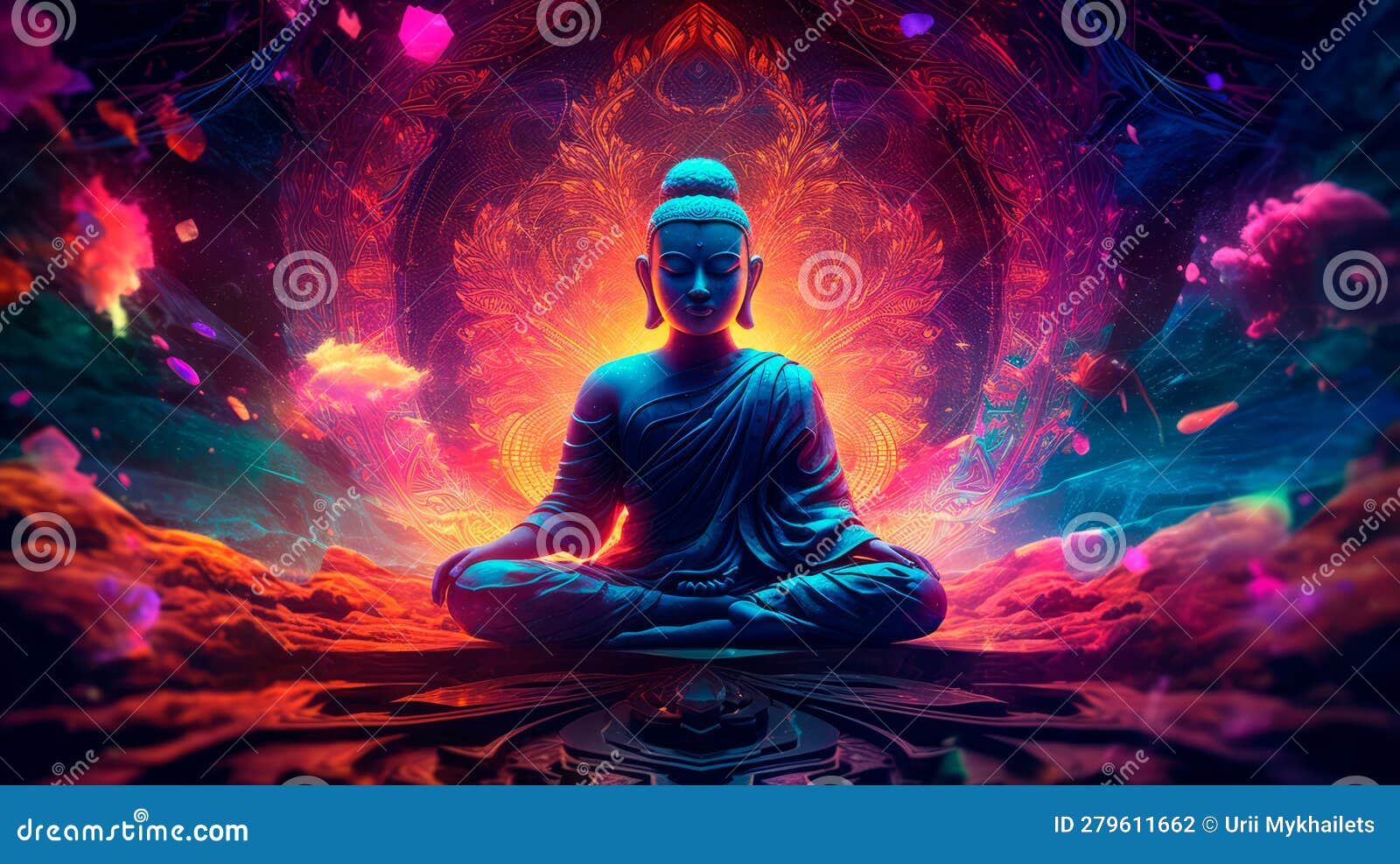 Psychedelic Buddha With Moving Background Cartoon Vector ...