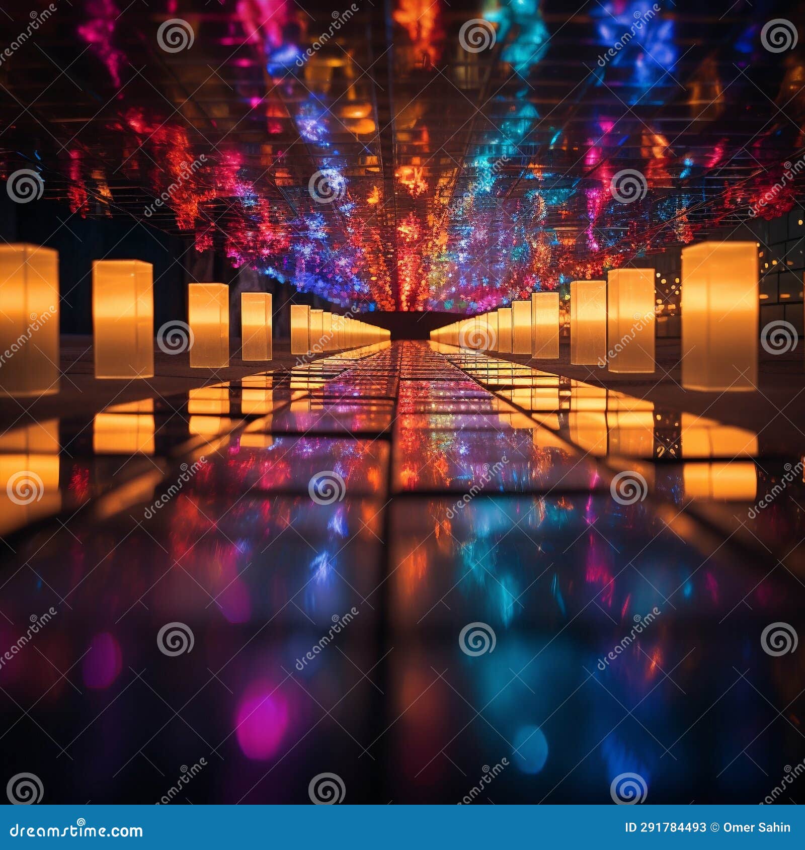 Infinite Reflections with Bokeh and Light Patterns Stock Illustration ...