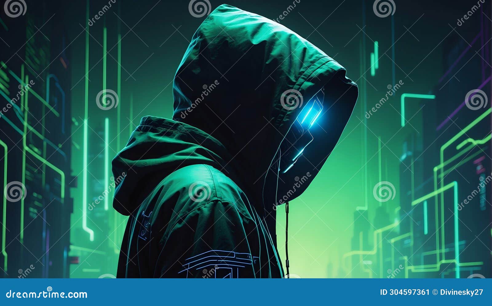 Quantum Whispers: the Neon Cipher Chronicles. Generative AI Stock ...