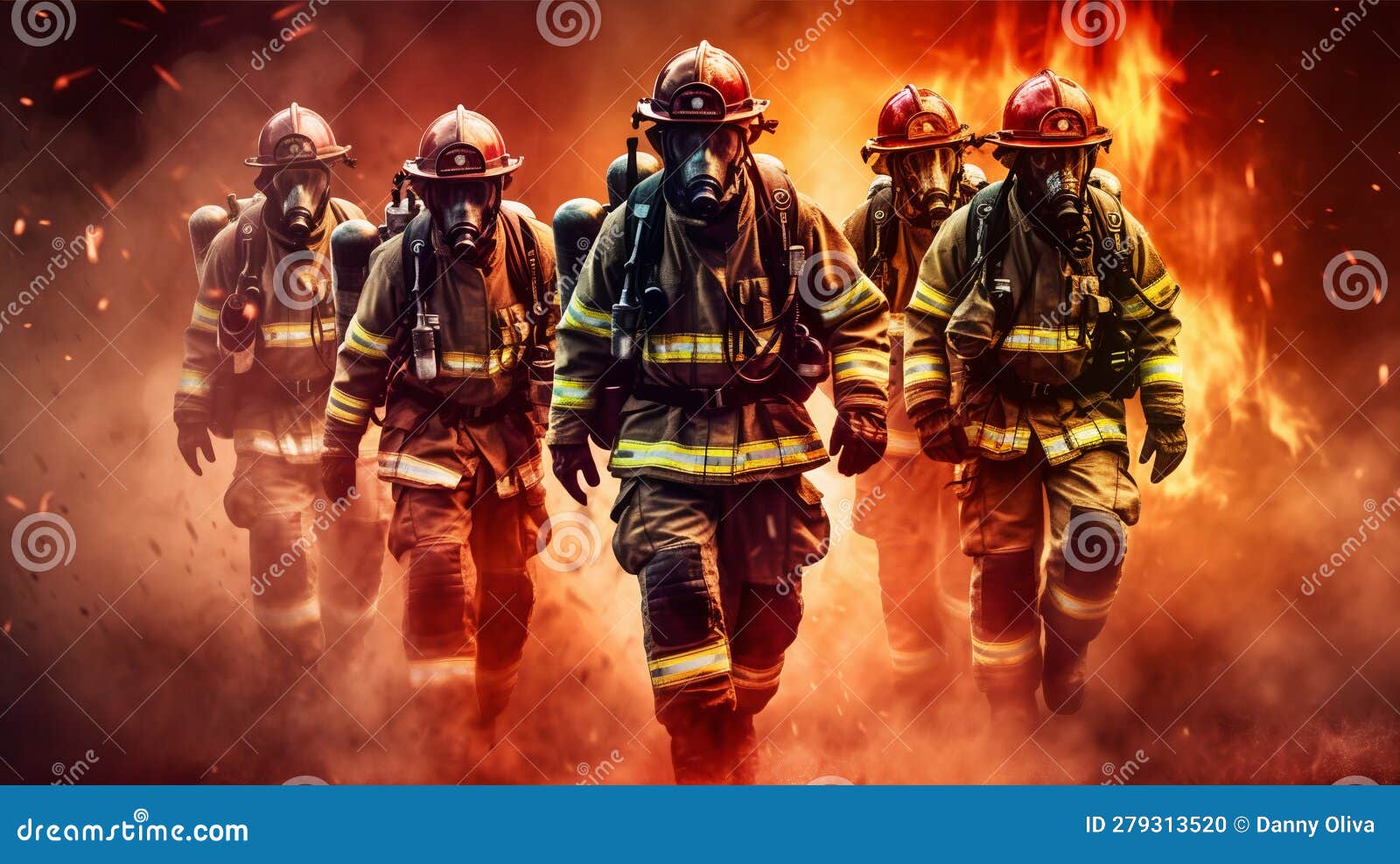 Flaming Unity: Firemen S Dynamic Gear on Display Stock Illustration ...
