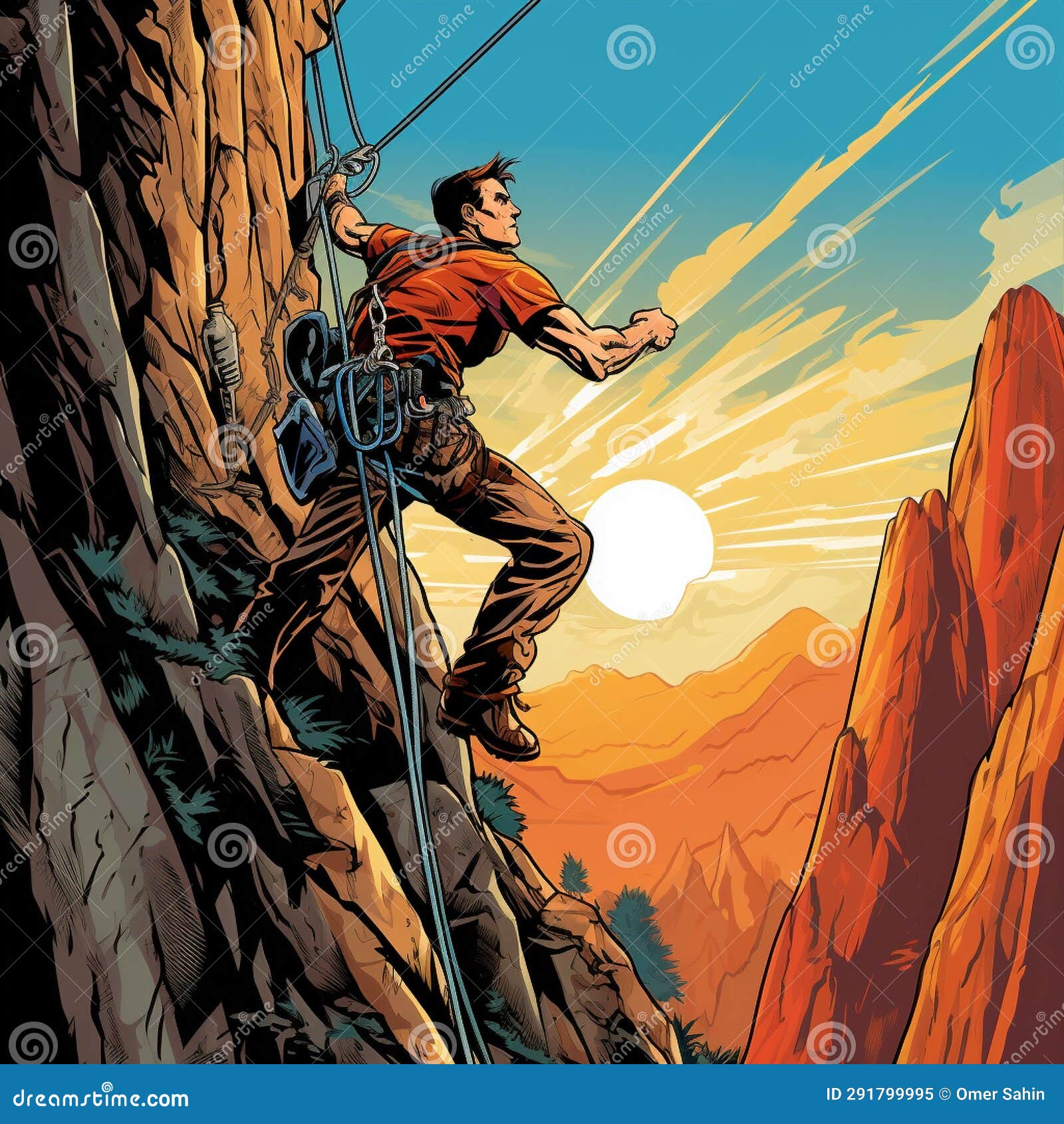 Thrilling Climbing Scene in Retro Comic Book Style Stock Image - Image ...