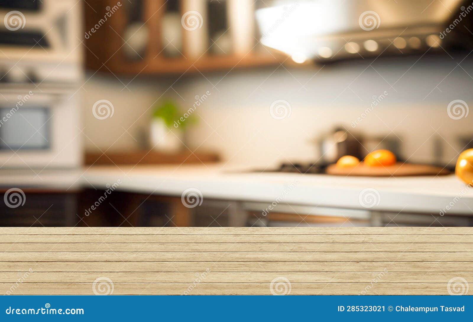 Wooden Board Empty Table Background. Kitchen Blurred Background Stock ...