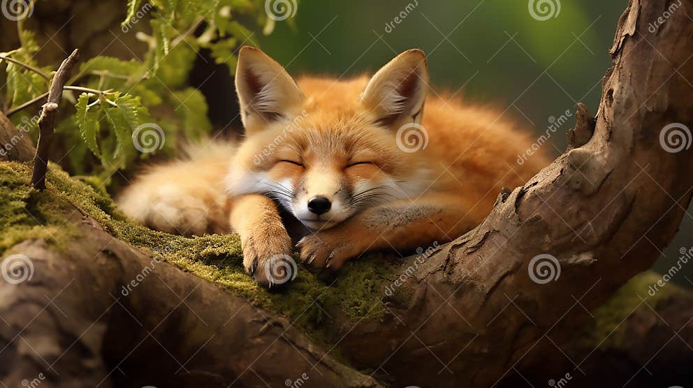 Fox Sleeping and Resting in Natural Habitat Stock Illustration ...