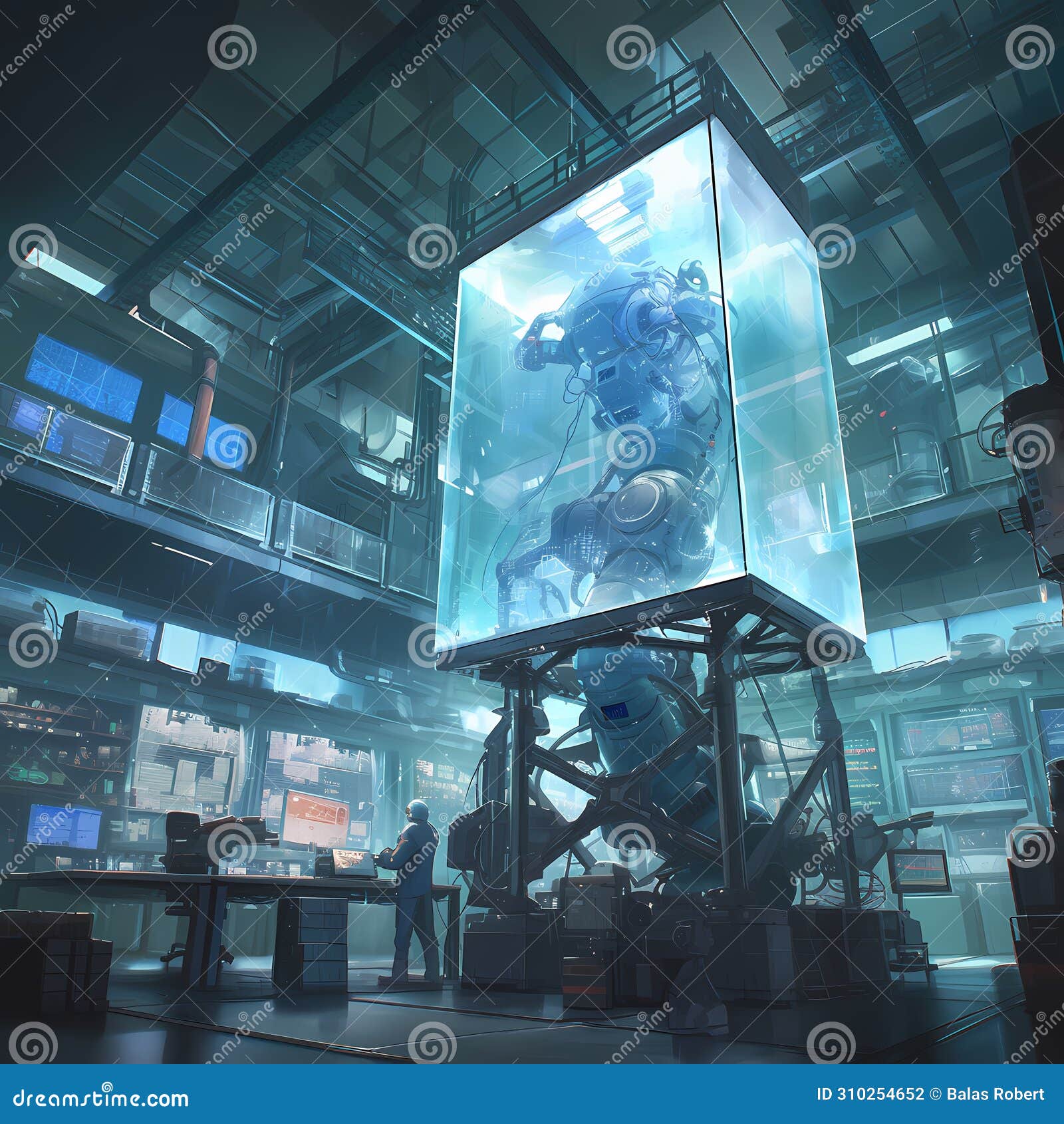 High-Tech Laboratory with Futuristic Robotics Stock Illustration ...