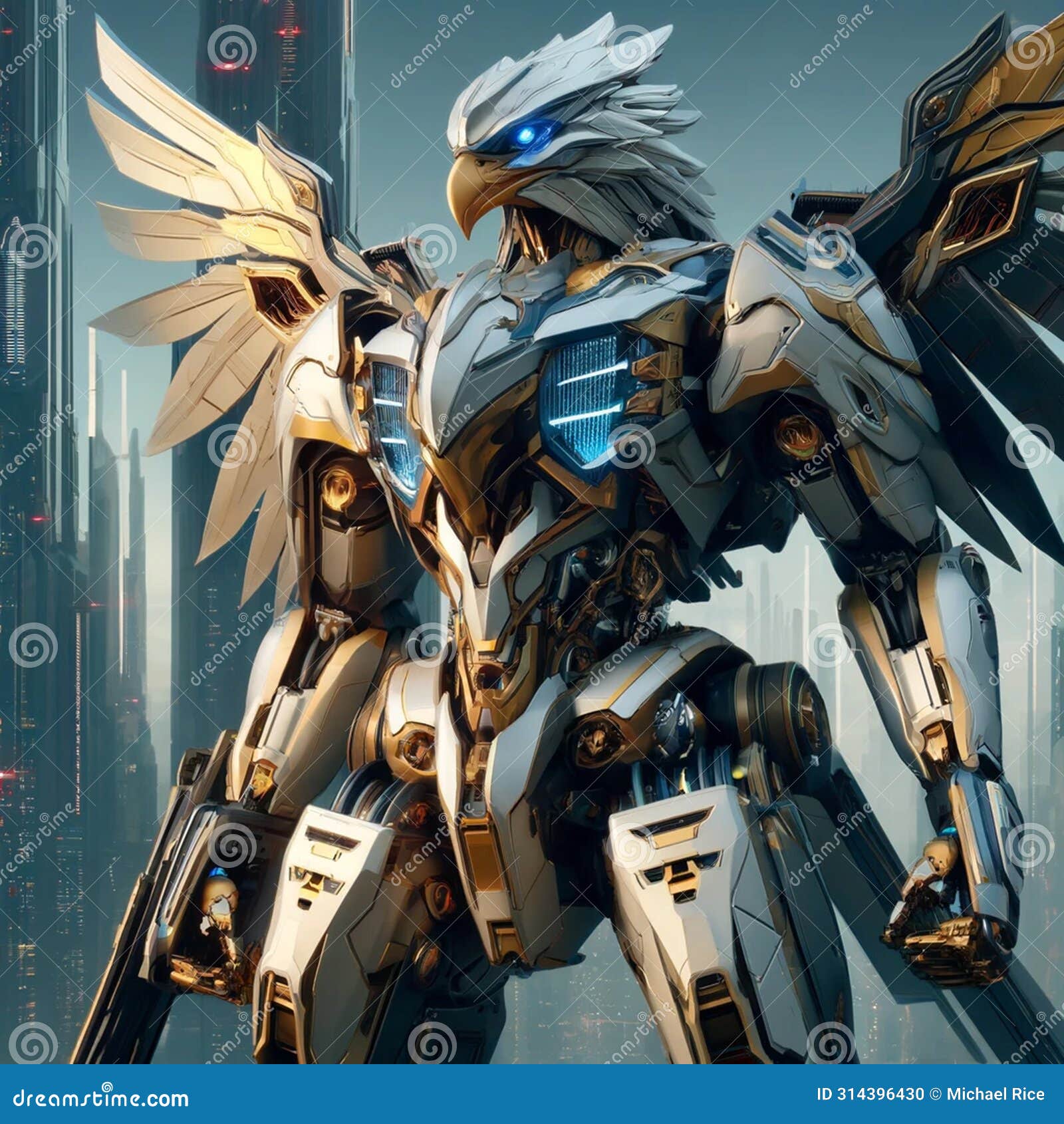 Robotic Avian Guardian: Futuristic Eagle Mech in Sci-Fi Landscape Stock ...