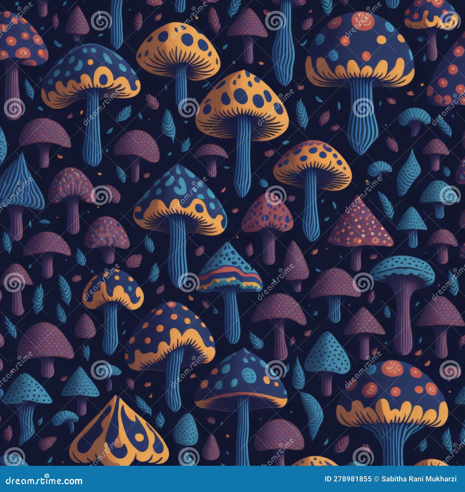 Psychedelic Magic Mushrooms: Vibrant Seamless Pattern Collection Stock ...