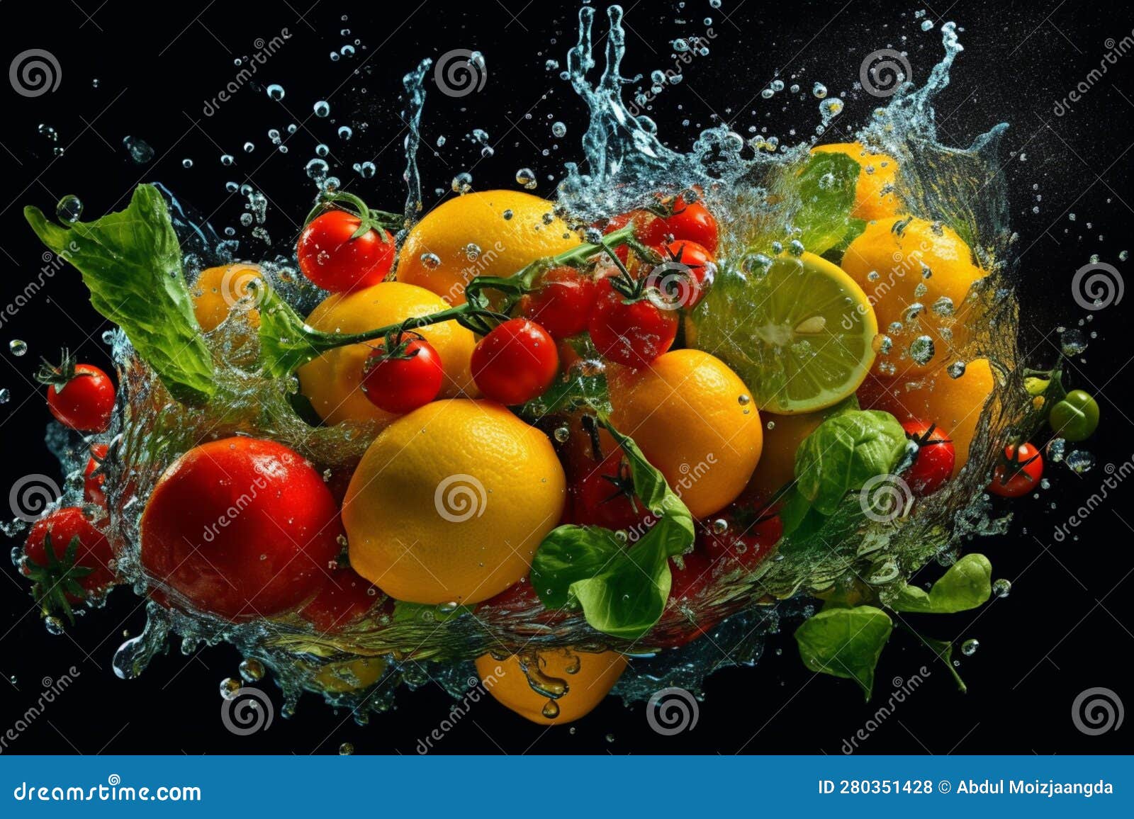 Immersed in Freshness, Fruits and Vegetables Splash into Clear Water ...