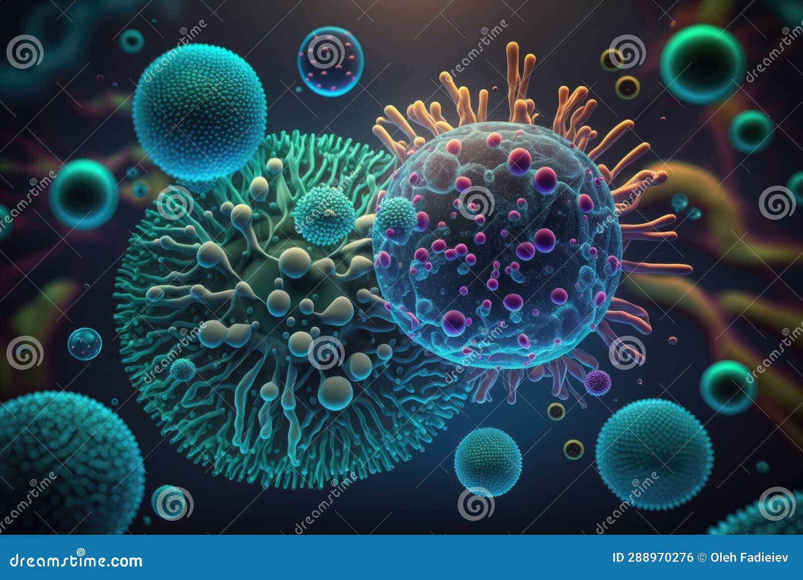 Accumulation of Various Multicolored Round Viruses with Spikes in ...