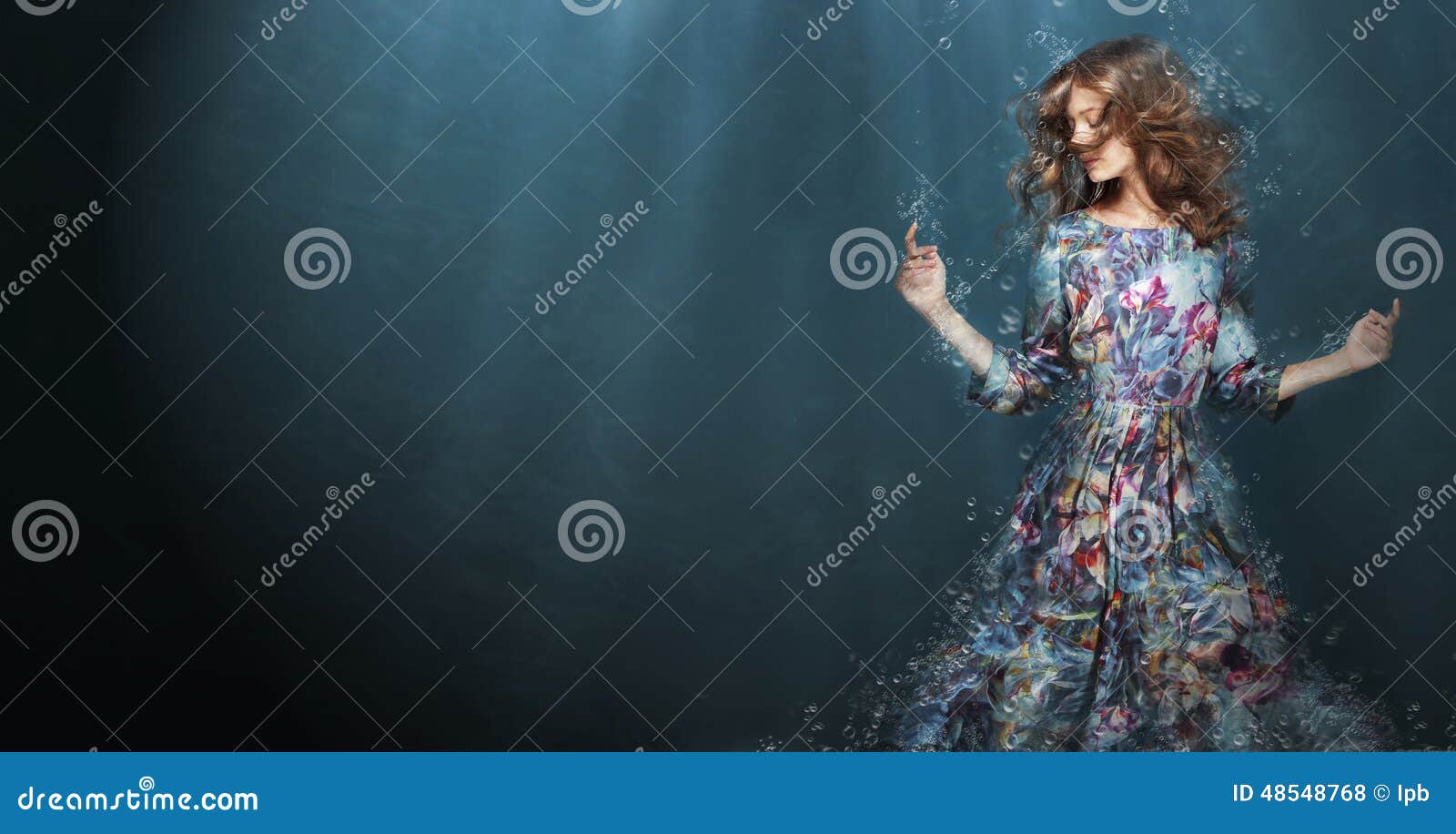 Immersion. Woman in Deep Blue Sea. Fantasy Stock Photo - Image of girl ...