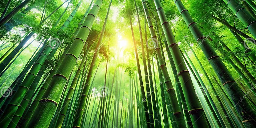 Immersive Animated Panoramic View of a Vibrant Tropical Bamboo Forest a ...