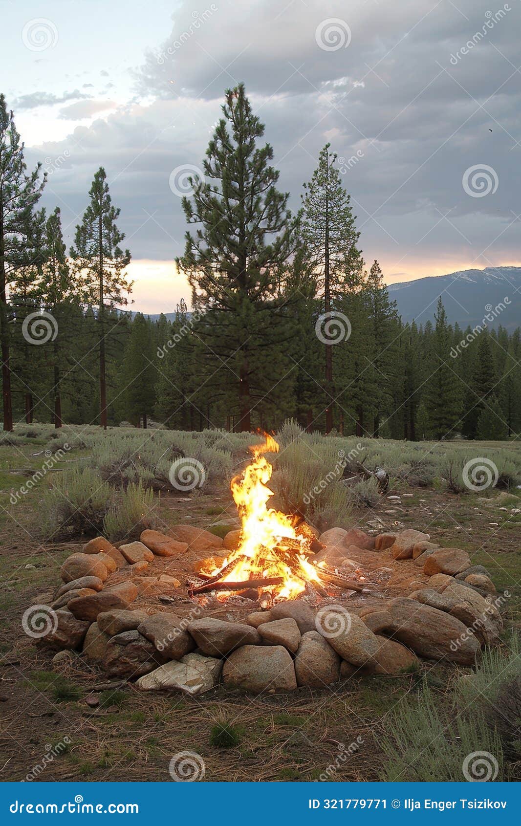 Immersive Camping Adventure by a Cozy and Inviting Open Campfire in the ...