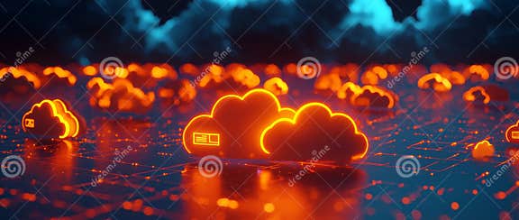 An Immersive 3D Cloud Computing Scene, Featuring Glowing Data Pathways ...
