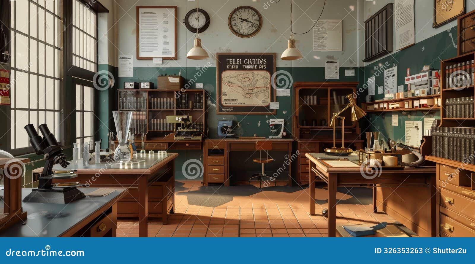 An Immersive 3D Depiction of a 1950s Science Lab with Test Tubes ...