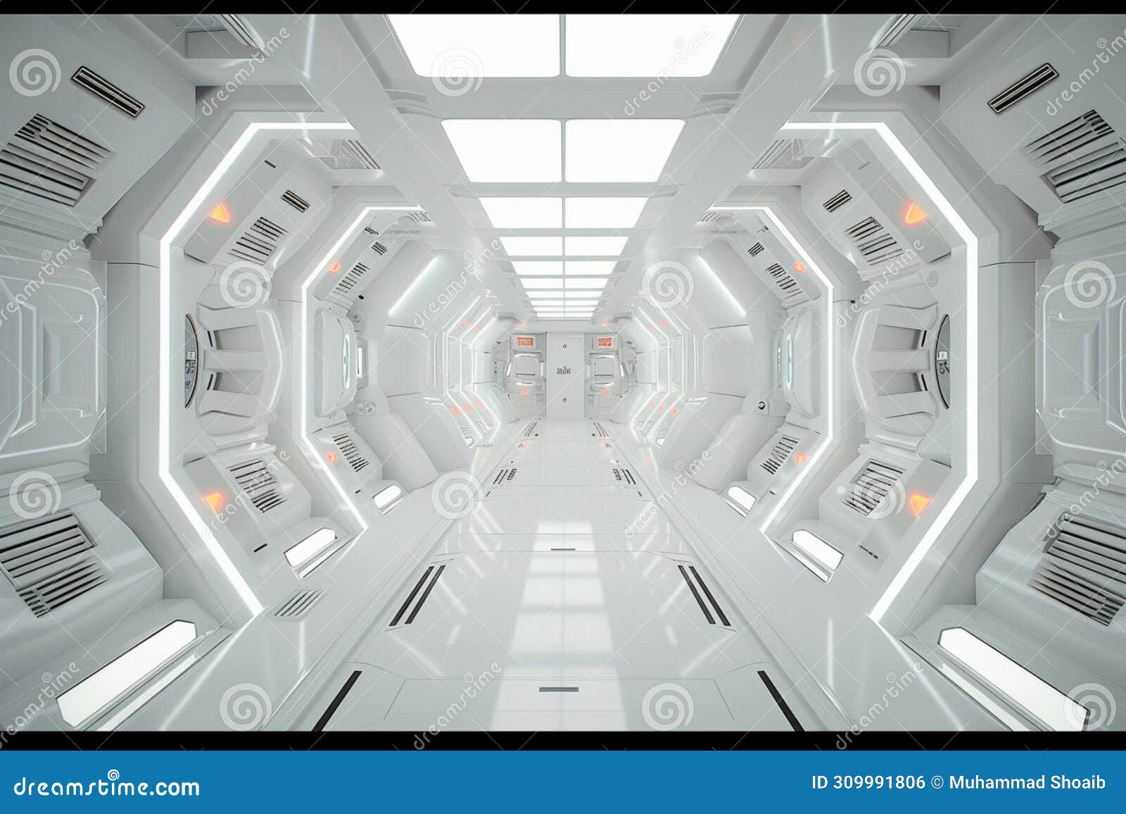 Immersive 3D Rendering Of Spaceship Corridor In Motion Graphics Video Stock Image ...
