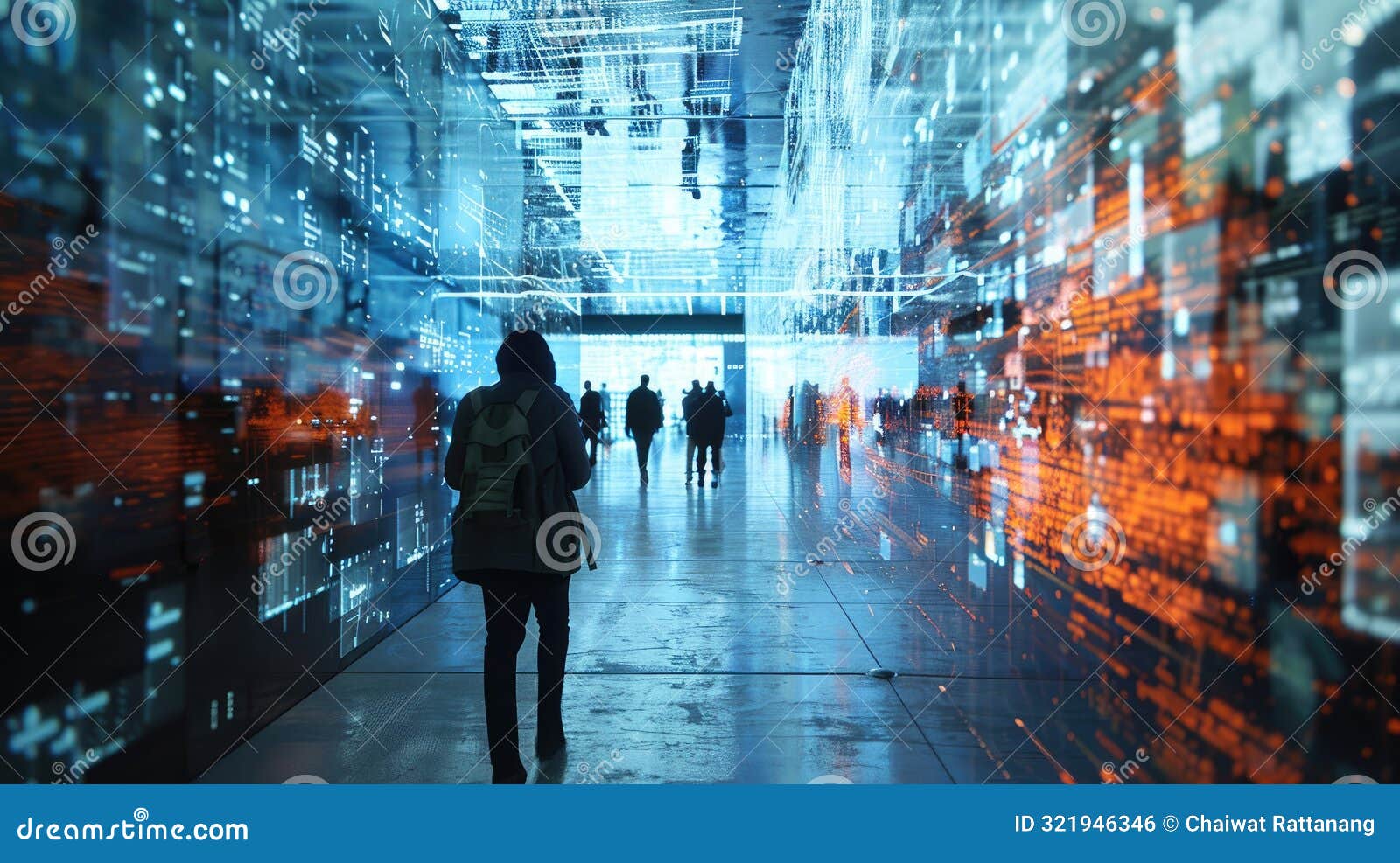 An Immersive Digital Environment with Layers of Code and Data Floating in a Virtual Space, Stock ...