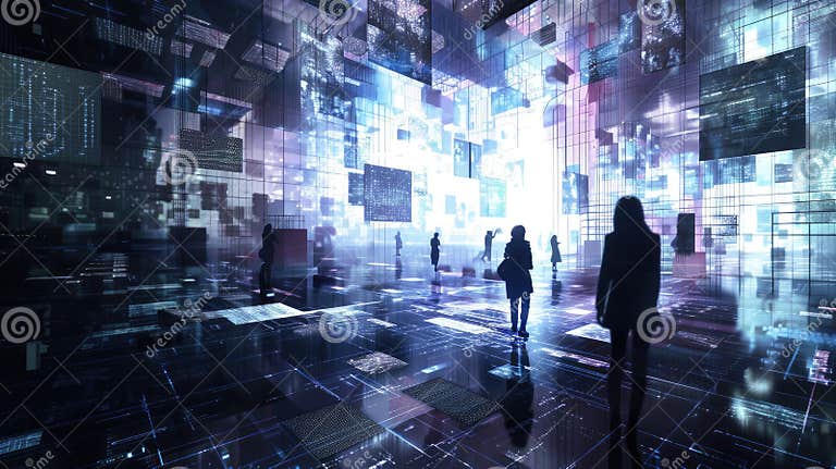 An Immersive Digital Environment with Layers of Code and Data Floating in a Virtual Space, Stock ...