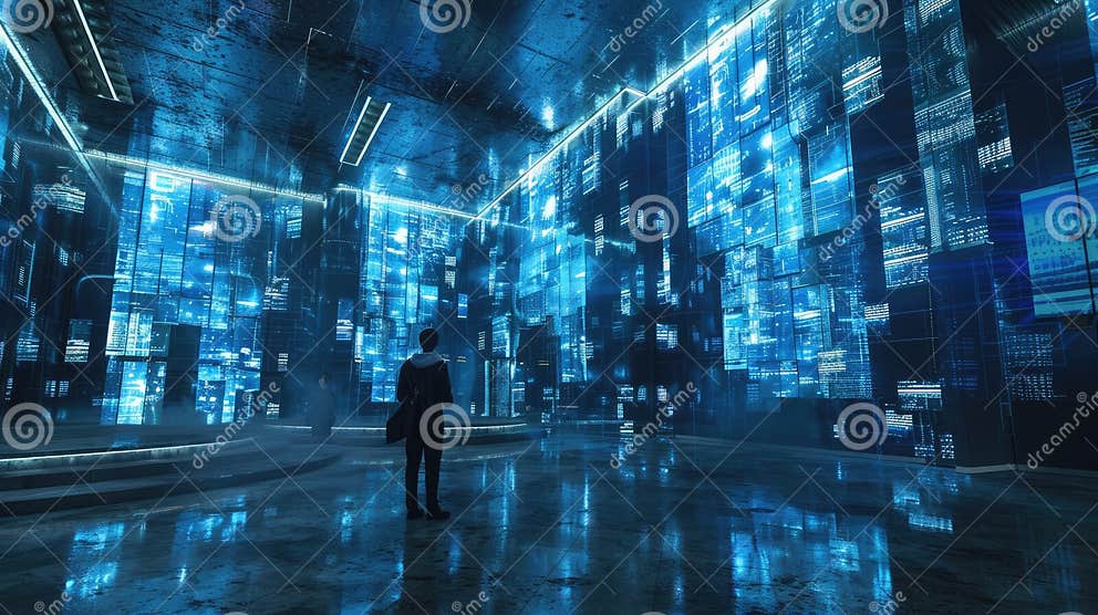 An Immersive Digital Environment with Layers of Code and Data Floating in a Virtual Space, Stock ...