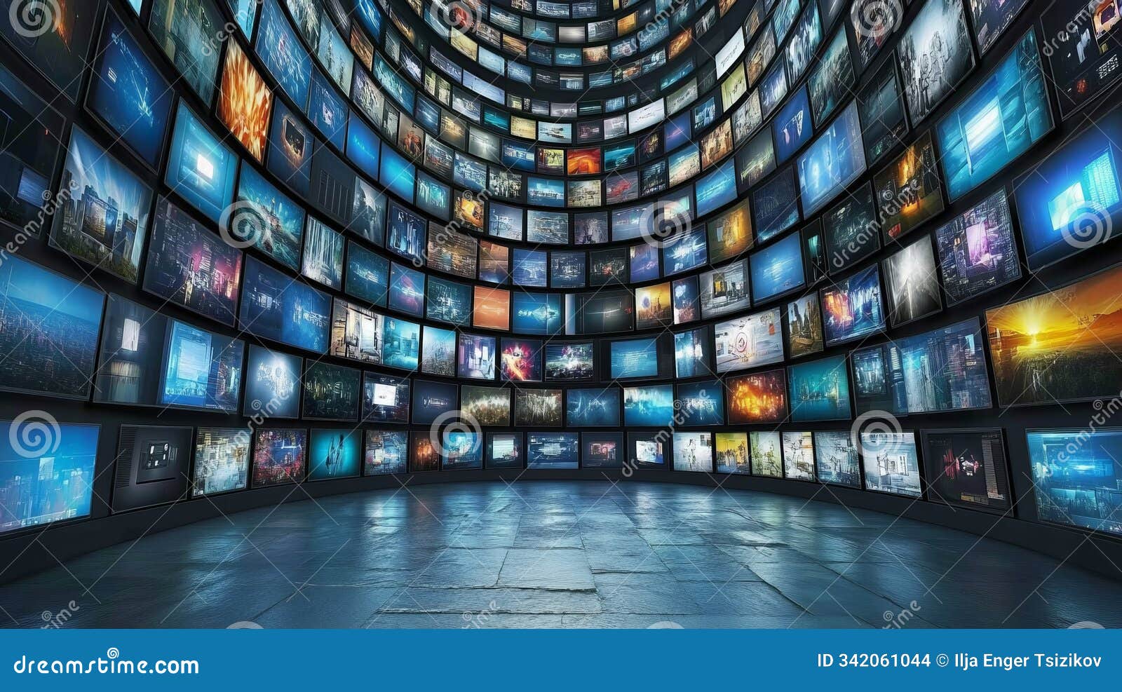 Immersive Digital World 360-Degree Video Wall with Screens Displaying ...