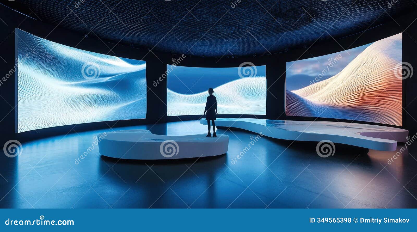 Immersive Exhibition Hall, Three Horizontally Placed Wave-shaped ...