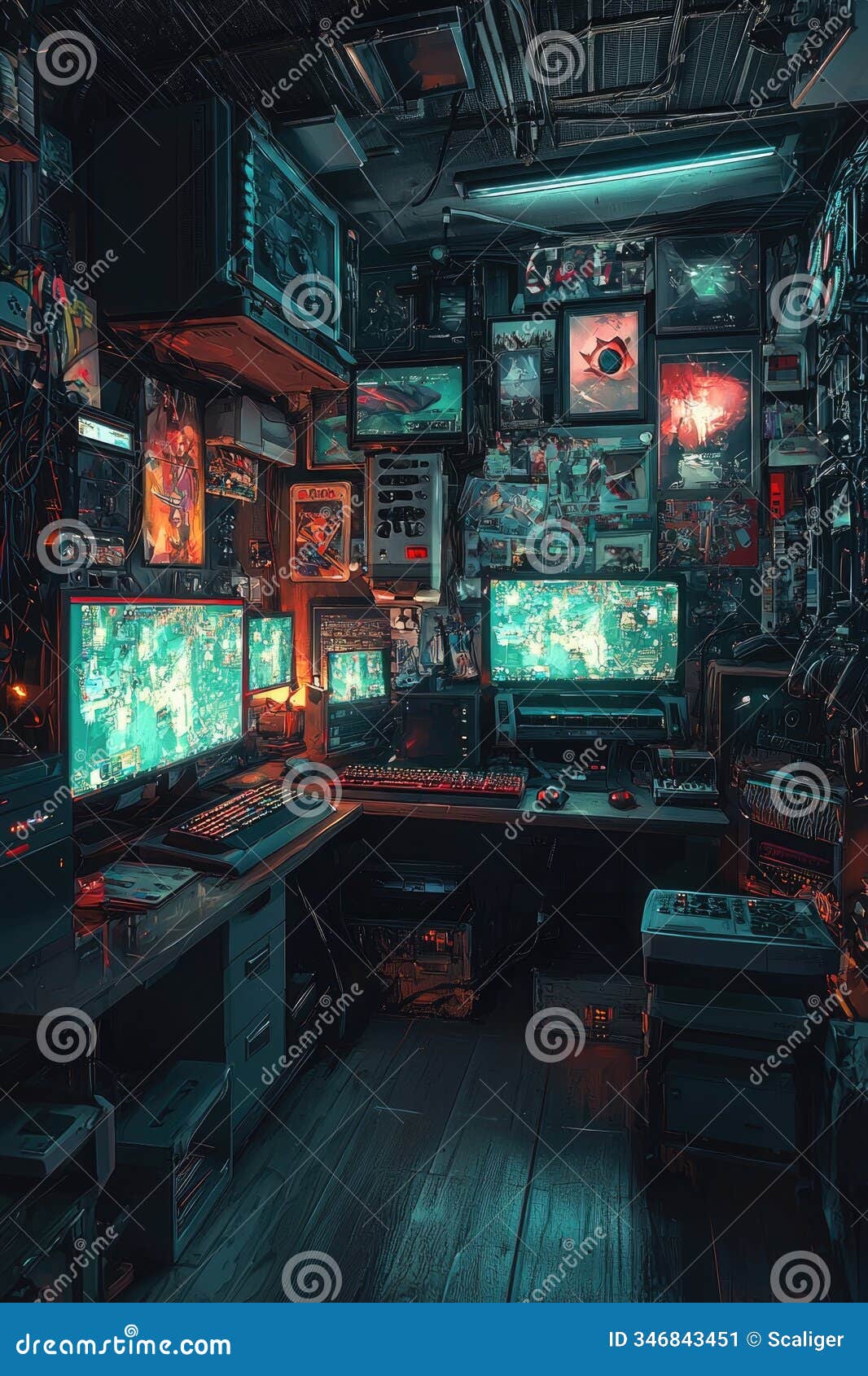 Immersive Gaming Setup In A High-tech Room With Multiple Screens ...