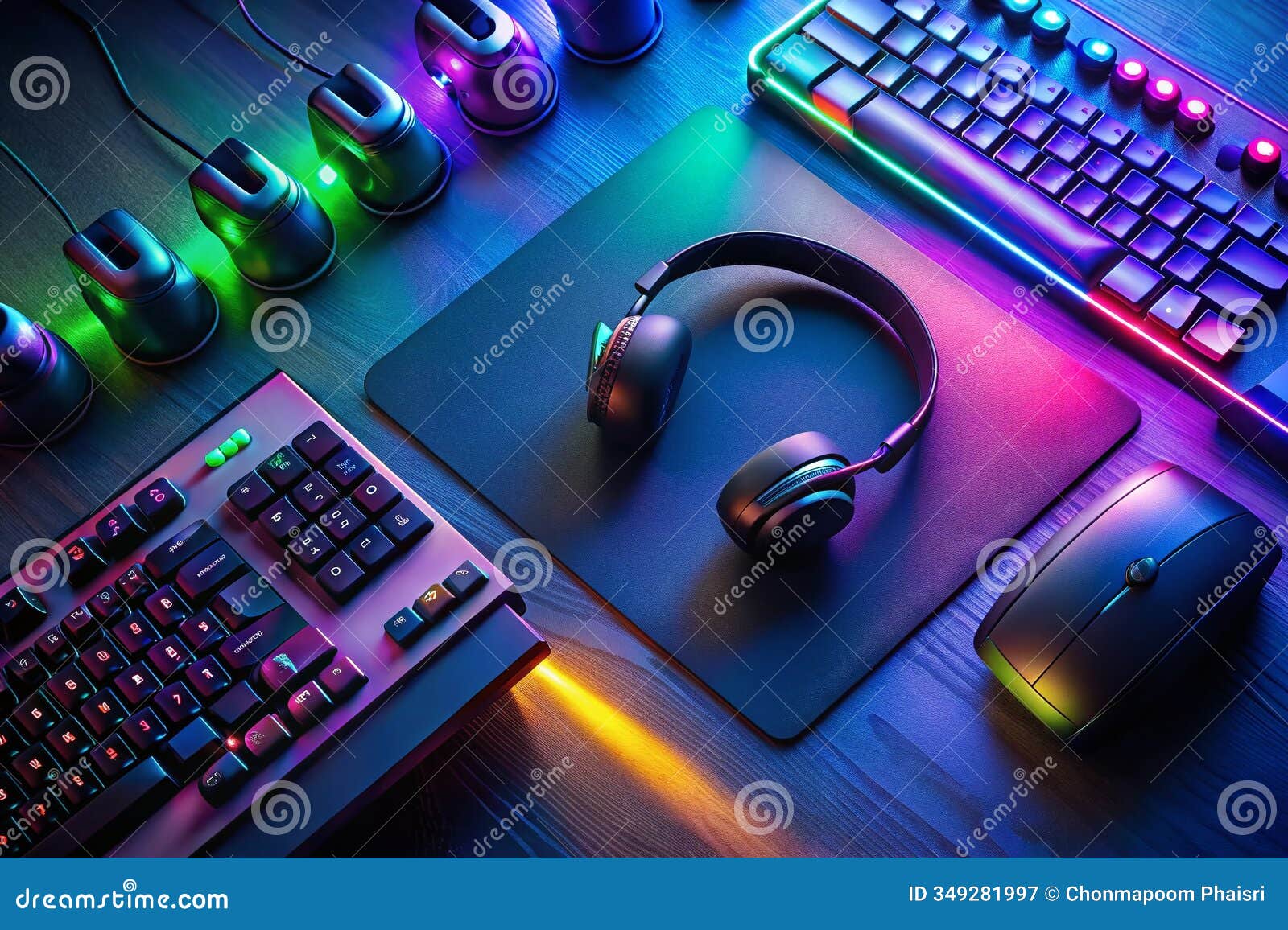 Immersive Gaming Setup RGBLit Workspace with Joystick Keyboard Mouse ...