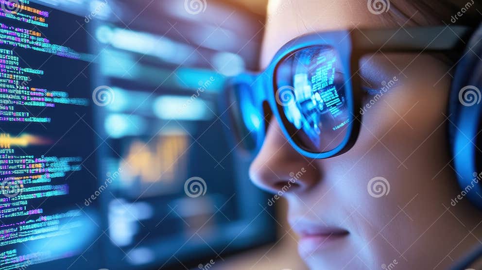 Focused Coder Working on Software Development at Computer Screen Stock ...