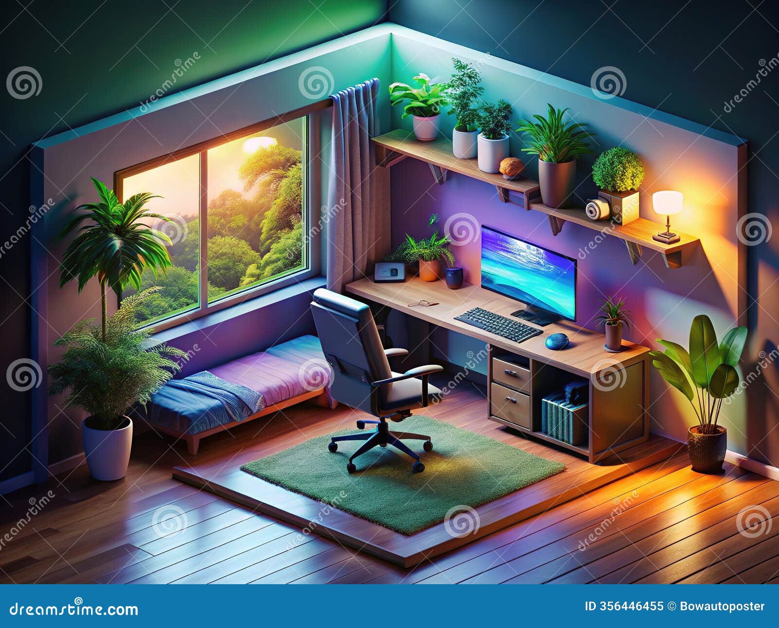 Immersive Isometric Bedroom NightLit Programmers Haven Concept Art ...