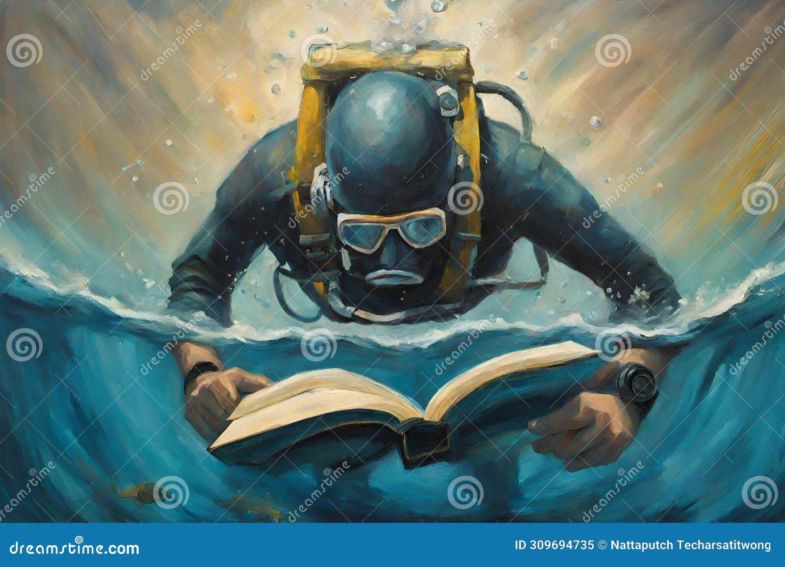 Immersive Learning Diving into the World of Books Stock Illustration ...
