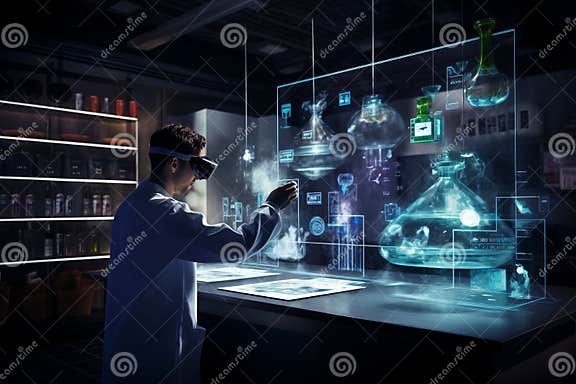 Immersive Moment of a Virtual Scientist Conducting Experiments Stock ...