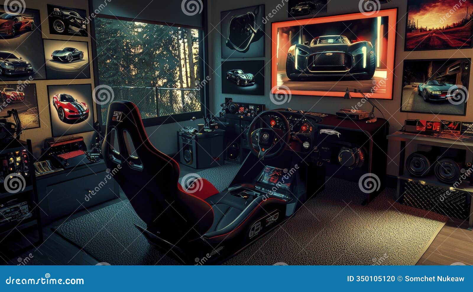 Immersive Racing Simulation Setup with Gaming Steering Wheel Modern ...