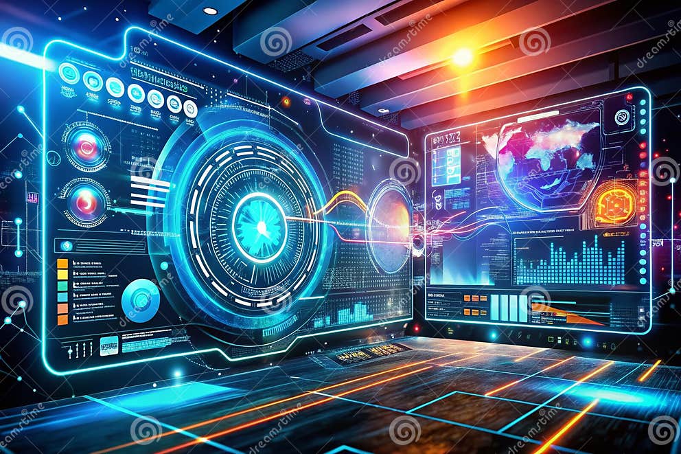 Immersive SciFi HUD Interface Abstract Glowing Elements Data ...