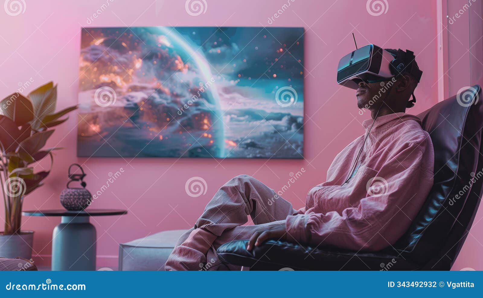 Immersive Virtual Reality Experience in Futuristic Interior with Large ...