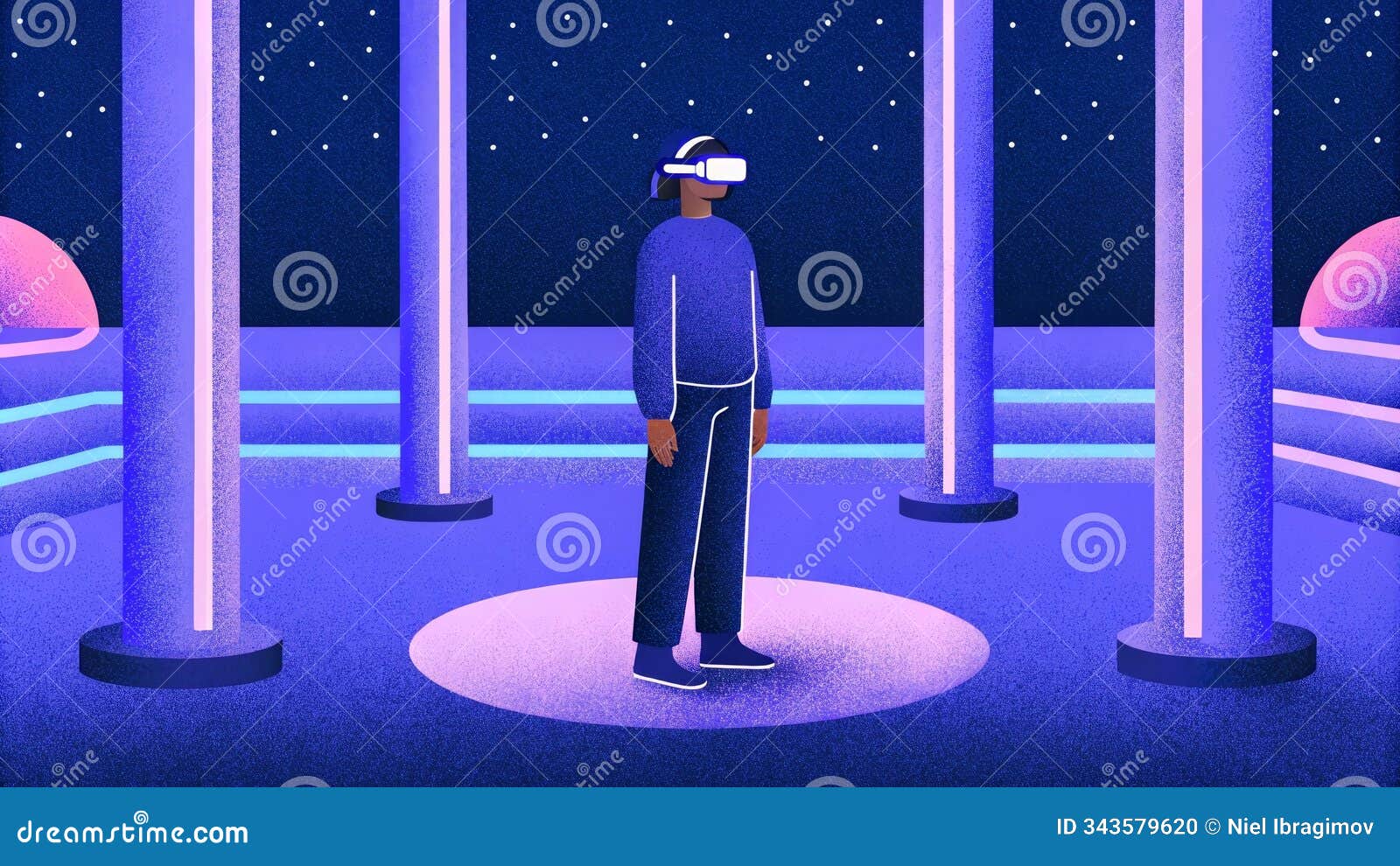 Immersive Virtual Reality Experience With Young Boy Exploring Digital Universe In Vivid Colors ...